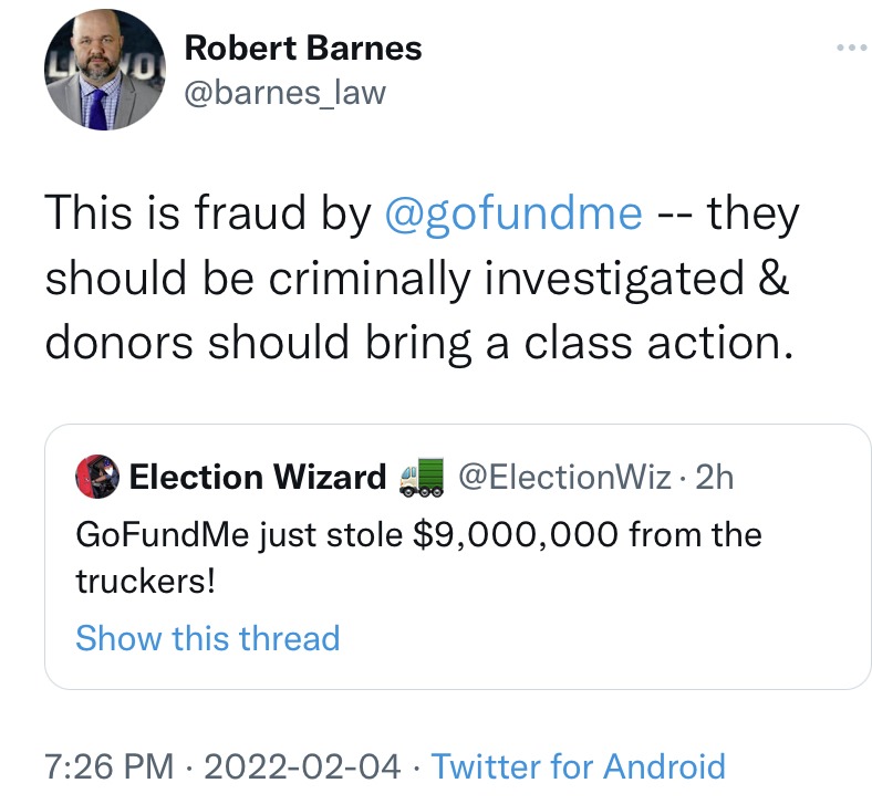 Constitutional Lawyer Robert Barnes: This is fraud by @gofundme -- they ...